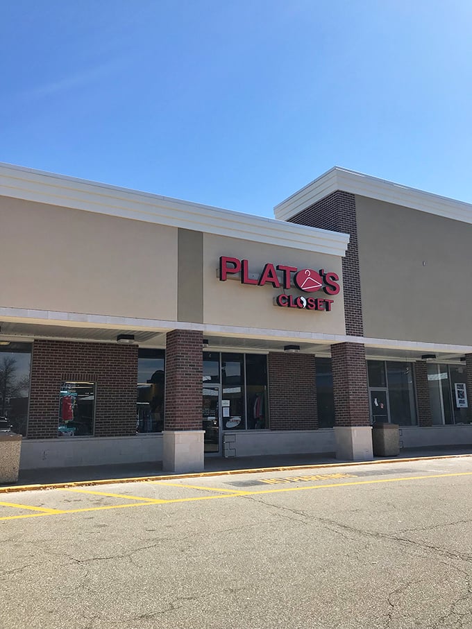 Plato's Closet: where philosophy meets fashion at prices that won't require existential budget crises. The storefront is modern, but the deals are timeless.