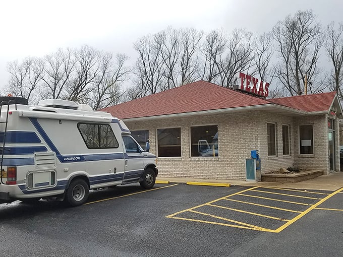 Texas Hot Dogs proudly announces its presence with that bold rooftop sign. Pennsylvania's interpretation of Texas has never tasted so good! 