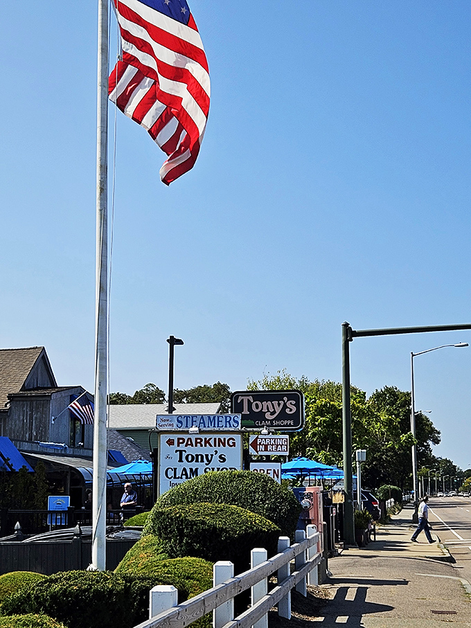Under blue umbrellas and clear skies, Tony's serves up summer on a plate regardless of what the calendar says.