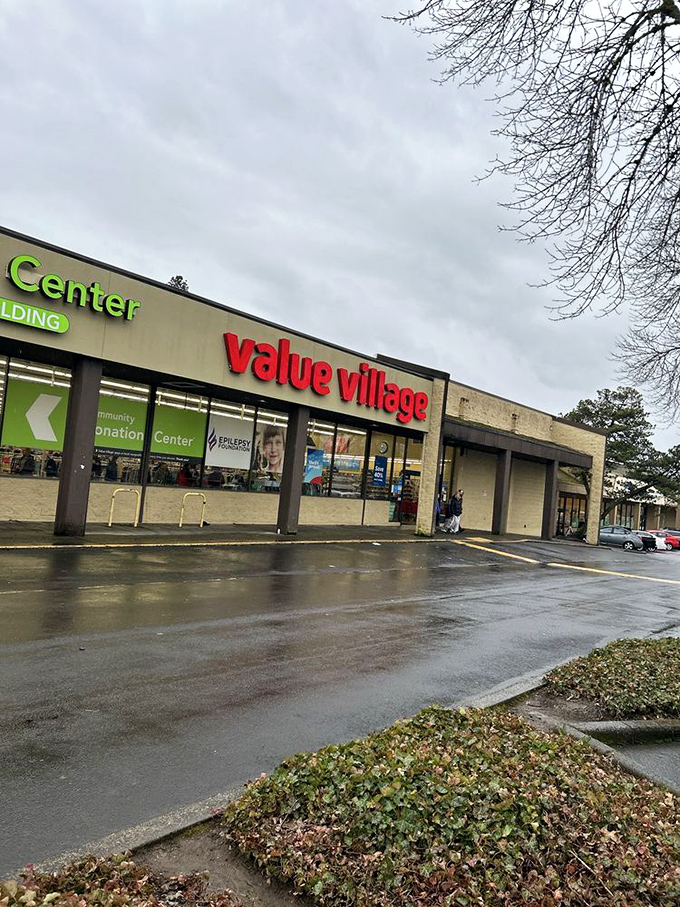 Value Village's bold red letters promise a village-sized selection of treasures &ndash; like a department store where everything has a story.