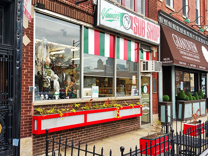 Vinnie's colorful storefront wears the Italian flag colors proudly, like your taste buds are about to take a mini-vacation to Naples.