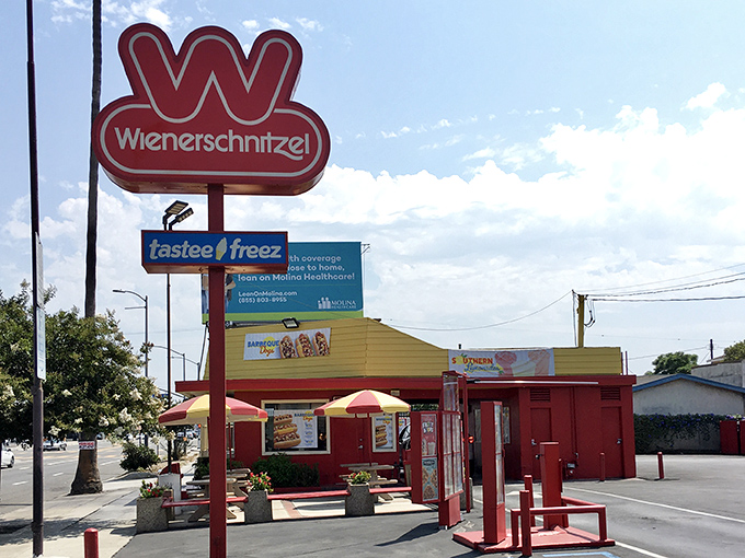 Wienerschnitzel's distinctive A-frame and bright signage &ndash; a Proustian madeleine triggering childhood hot dog memories for generations of Californians.