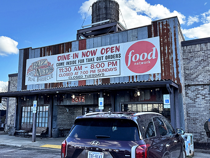 Featured on food shows but still keeping it real &ndash; Buz and Ned's rustic metal facade houses Richmond's barbecue royalty.