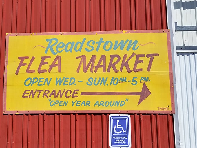 The unmistakable yellow sign at Readstown's Crazy Frank's promises year-round bargain hunting regardless of season.