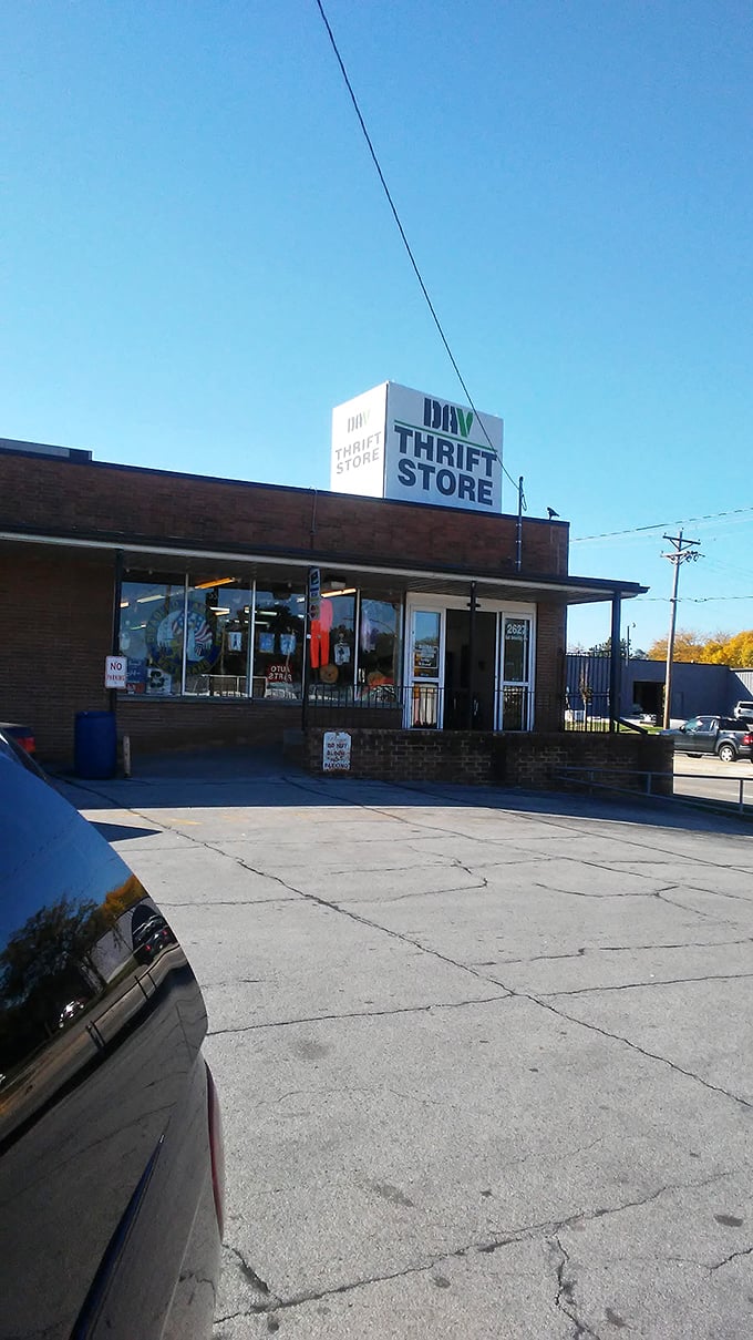 Blue skies frame this unassuming treasure trove. The DAV store proves that the best things often come in modest packages!