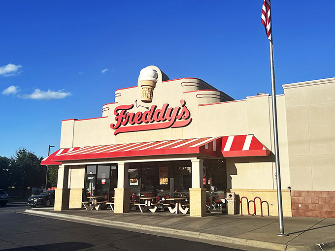 That ice cream cone on the building isn't just decoration&mdash;it's a beacon of hope for dessert after your hot dog feast.
