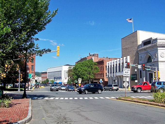 The view down Greenfield's main thoroughfare showcases a town where your dollar stretches further than your afternoon walk.