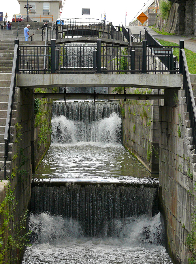 Water cascades through Lockport's stepped locks like nature's own staircase &ndash; a daily show that never gets old.