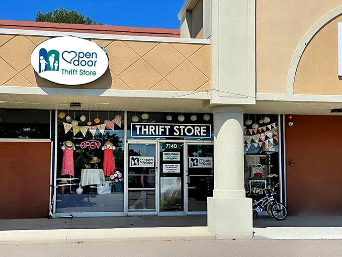 The welcoming facade of Open Door Thrift Store promises a shopping experience that's equal parts purpose and pleasure.