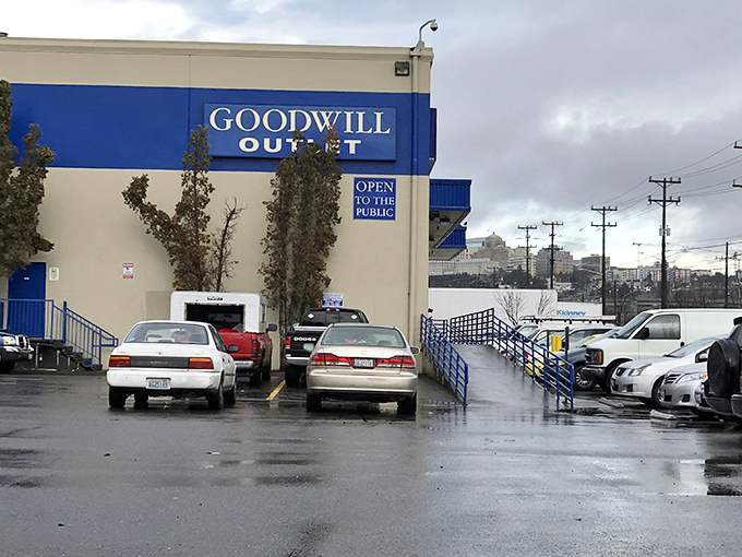 The blue and white exterior might look ordinary, but inside awaits the thrill of bin-diving for treasures sold by the pound!