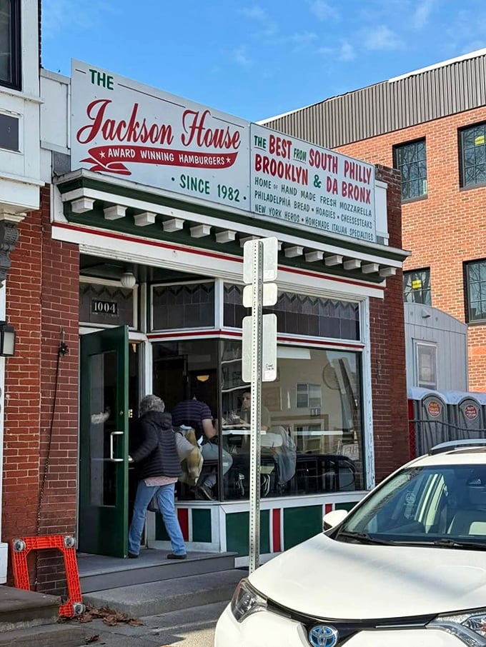 This brick building might look like any other, but locals know it houses burger magic worth waiting for. 