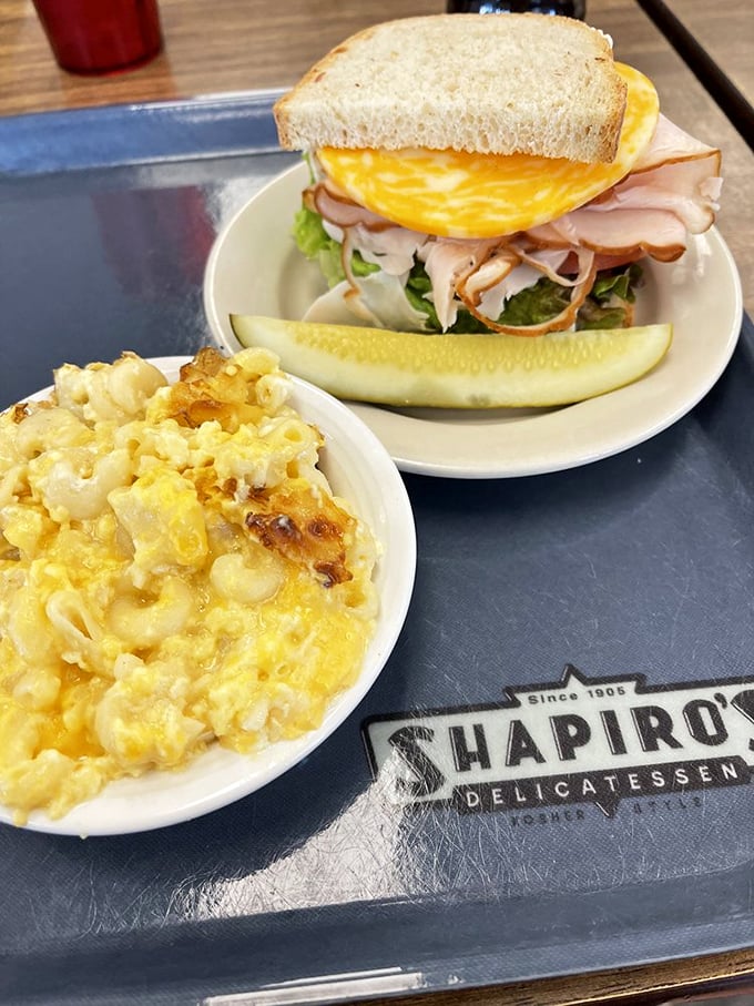 "Turkey and cheese living their best life on fresh bread. Paired with mac & cheese that clearly didn't come from a box." 