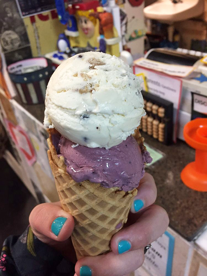Pink perfection in a waffle cone. Standing in this treasure-filled shop with this beauty in hand feels like winning a childhood dream you didn't know you had.