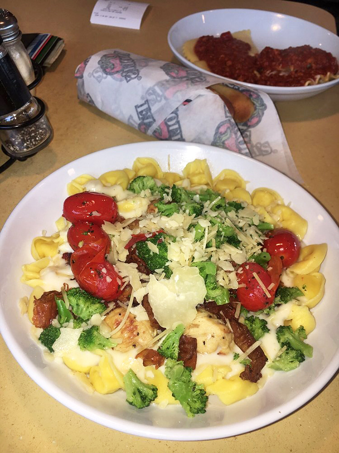 Tortellini gets dressed up with broccoli, tomatoes and bacon&mdash;proof that pasta can indeed be both comforting and colorful in the same bowl.