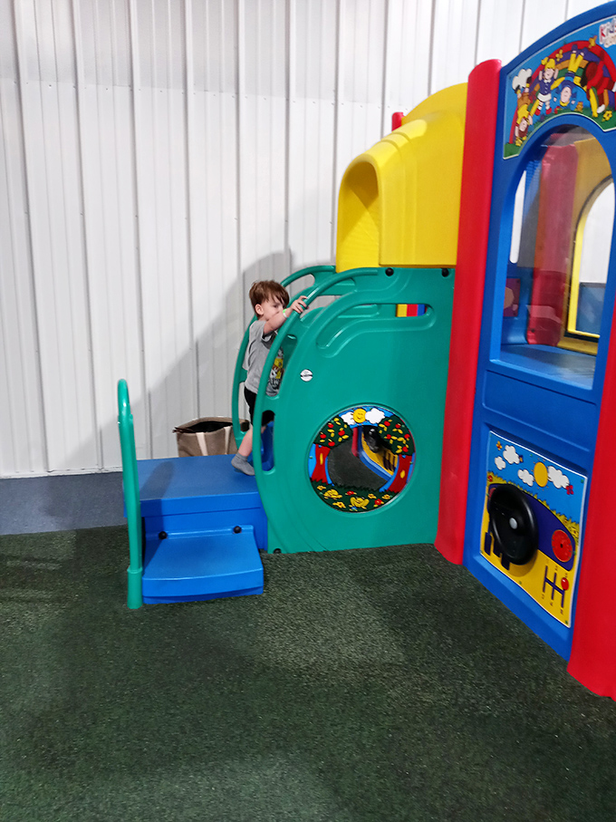 Childhood joy in primary colors! This play area proves that imagination still trumps technology for the youngest adventure seekers.