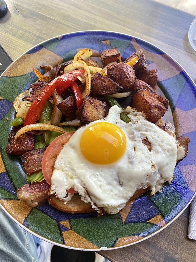 Potatoes that could make an Idaho farmer weep with joy, perfectly fried eggs, and toast that's actually worth eating. Breakfast of champions.
