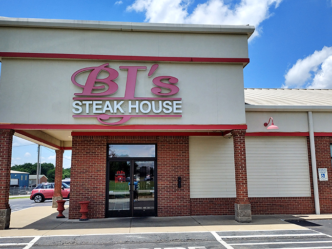BJ's Steakhouse may look unassuming from the outside, but inside awaits the kind of steak that makes conversation stop mid-sentence.
