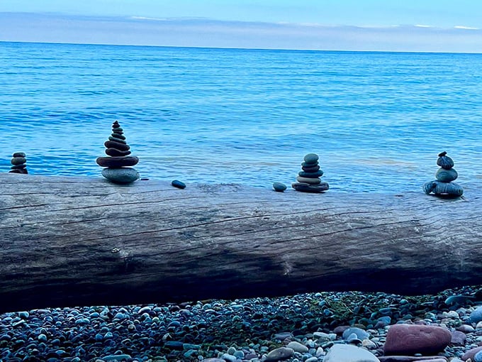 Stone stacking along the shoreline &ndash; meditation for some, competitive sport for others, Instagram gold for everyone.