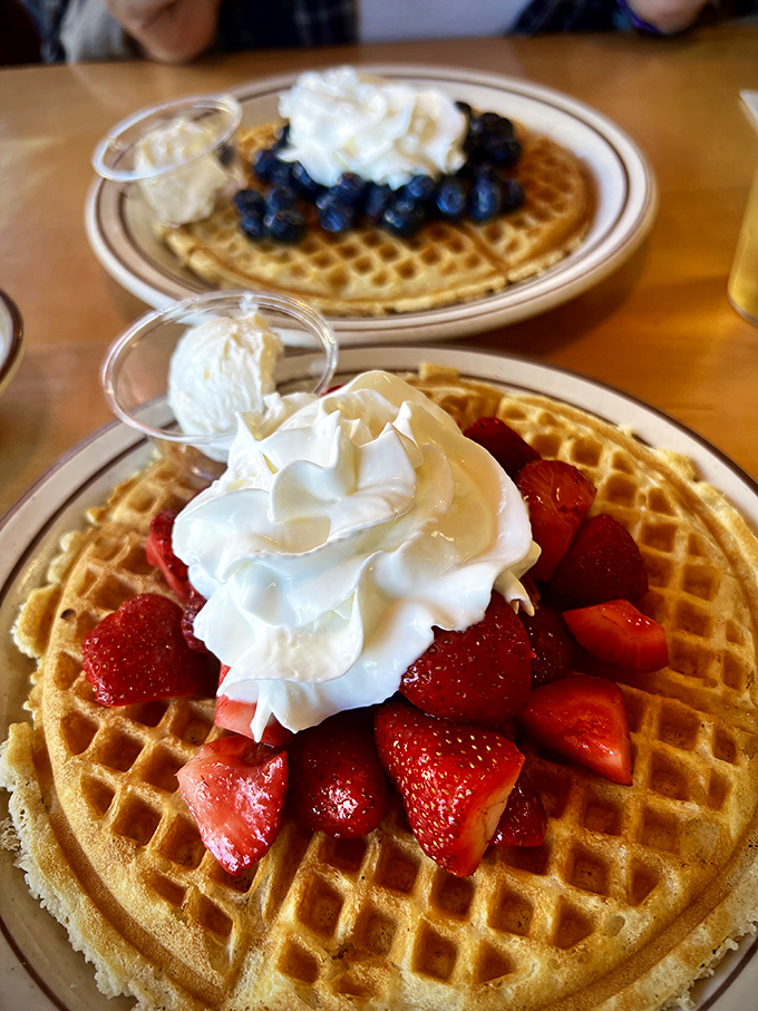Waffles aren't just breakfast at Ole's&mdash;they're platforms for berry brilliance, with perfect dimples cradling fresh fruit and cream like nature intended. 
