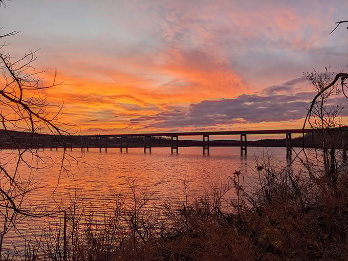 Sunset transforms the bridge into a silhouette artist's dream canvas. Even the clouds show up dressed in their evening best.