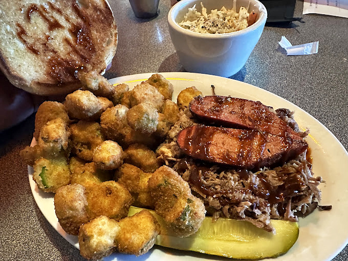 Fried okra and brisket&mdash;a combination that makes more sense than most celebrity marriages. Oklahoma comfort on a plate.
