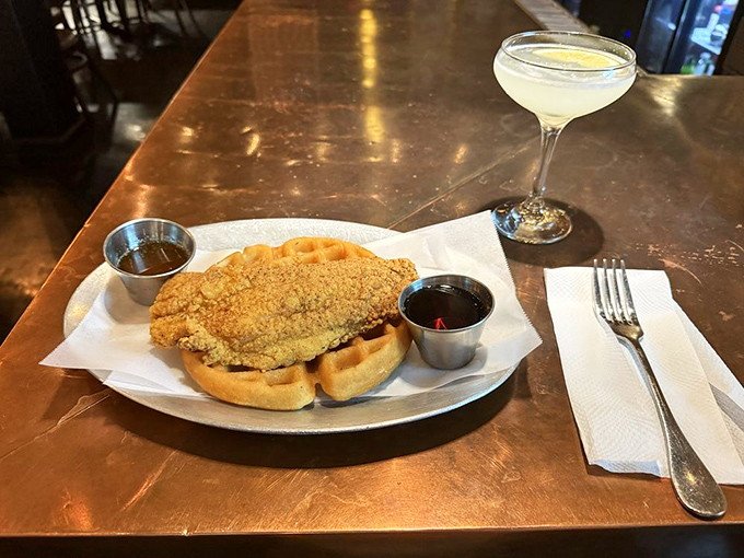 Chicken and waffles get the Horn treatment &ndash; crispy, savory, sweet, and proof that barbecue joints can nail the classics beyond just smoked meats.