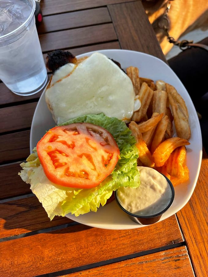 A proper Michigan burger demands respect &ndash; fresh lettuce, ripe tomato, perfectly melted cheese, and a bun that somehow maintains structural integrity throughout the experience.