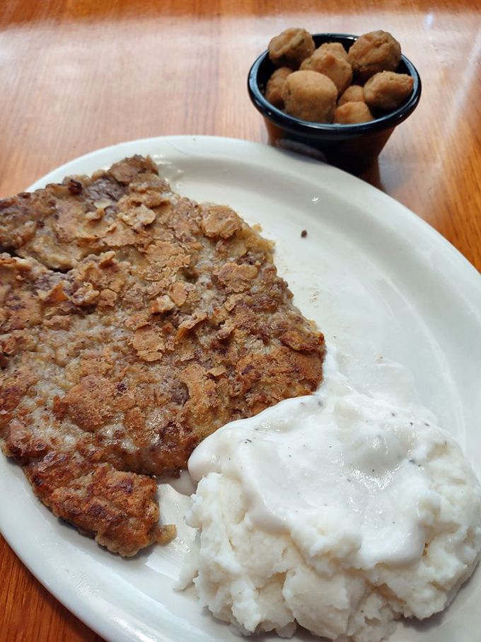 Chicken fried steak that's crispy on the outside, tender within, and smothered in gravy that should be considered a national treasure.
