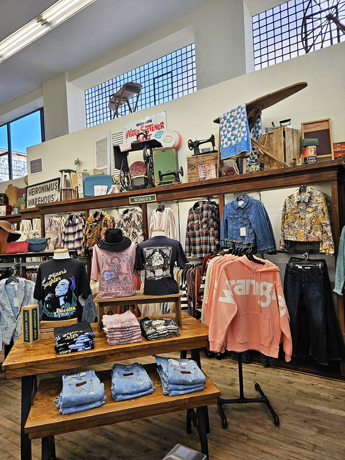 Vintage meets modern in a clothing display that wouldn't look out of place in Brooklyn, but carries the genuine soul of Appalachian practicality.