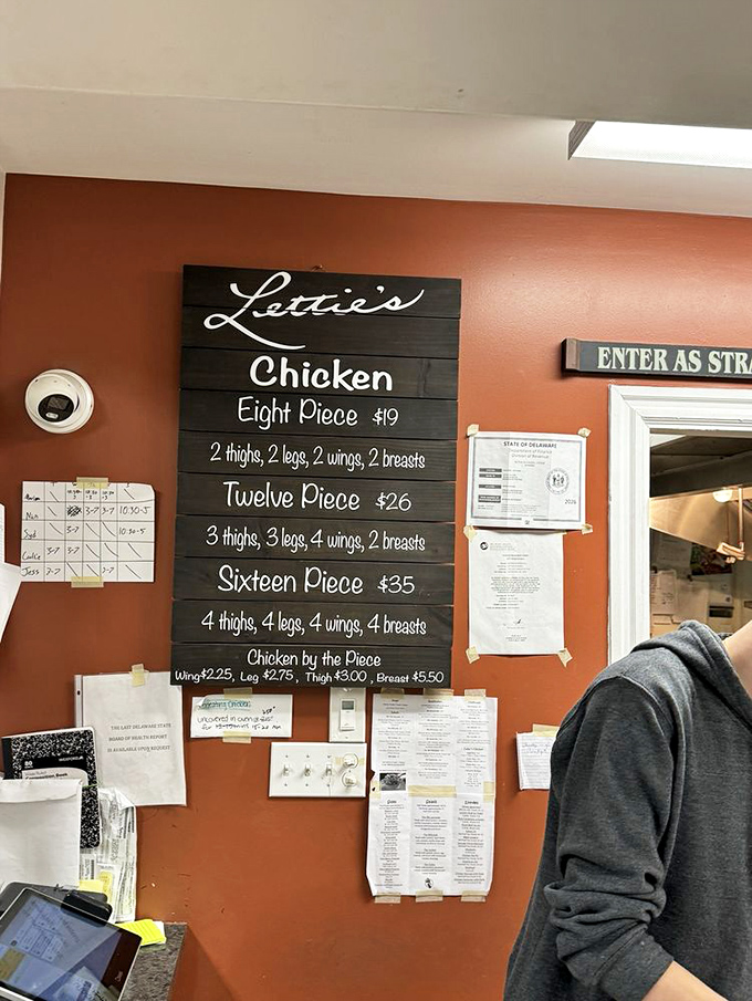 The chicken pricing board tells you everything you need to know: this place means serious poultry business. Count your pieces, count your blessings.