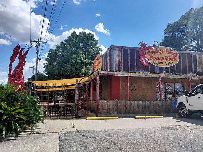 Crazy 'Bout Crawfish Cajun Café wears its passion right on its sign—where that giant red mudbug isn't just decoration, it's a promise.