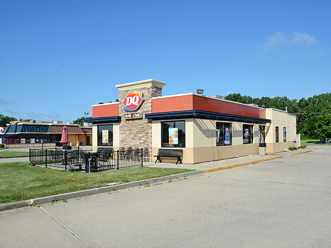 Even chain restaurants like Dairy Queen get the small-town treatment in Casey, with thoughtful landscaping and patio seating for Blizzard enjoyment.