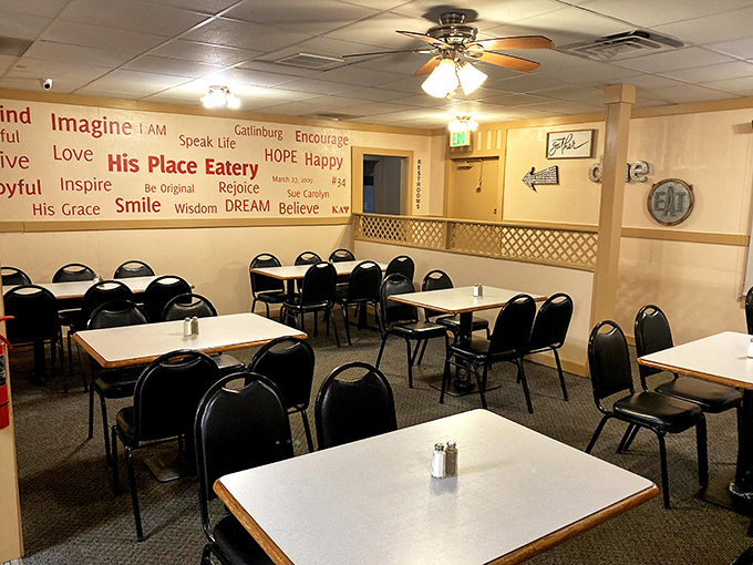 Words of inspiration adorn the walls, but let's be honest—the real inspiration happens when that food arrives at your table.