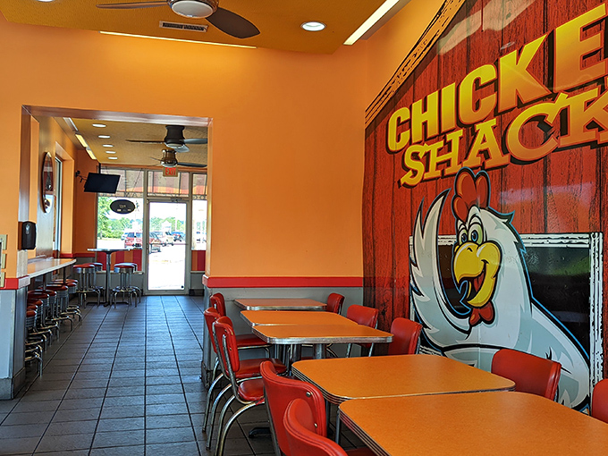 The "Chicken Shack" wall art says it all&mdash;this isn't just a place to eat, it's a destination where chicken dreams come true.