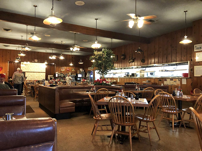 Wood paneling, pendant lights, and booths worn smooth by decades of happy diners. Some places don't need to change to be perfect.