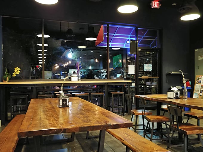 The evening transforms the space into an intimate dining experience. Those wooden tables have heard countless "mmms" and "you've got to try this."