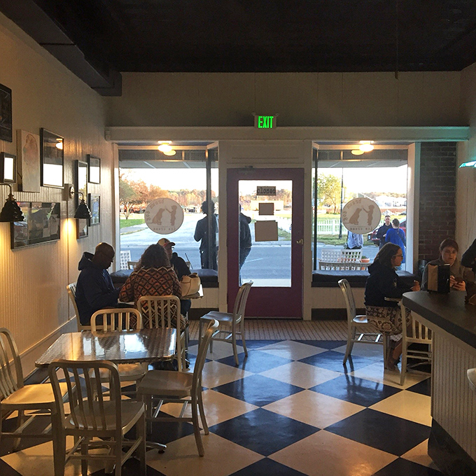 The dining area offers front-row seats to Mason Avenue, where ice cream enthusiasts can people-watch while their scoops slowly surrender to gravity.