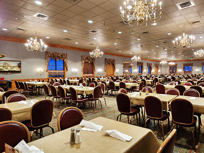 The dining room where calories don't count and chandeliers watch over your feast like guardian angels of indulgence. 