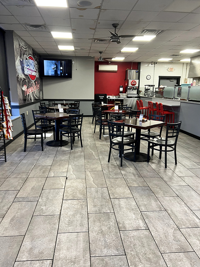 The dining area might be simple, but it serves its noble purpose—providing a stage where the real stars, those incredible sandwiches, can shine.