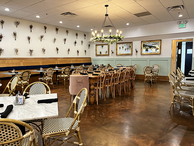 The dining room feels like it was designed by someone who understands that brunch is equal parts sustenance and social occasion.
