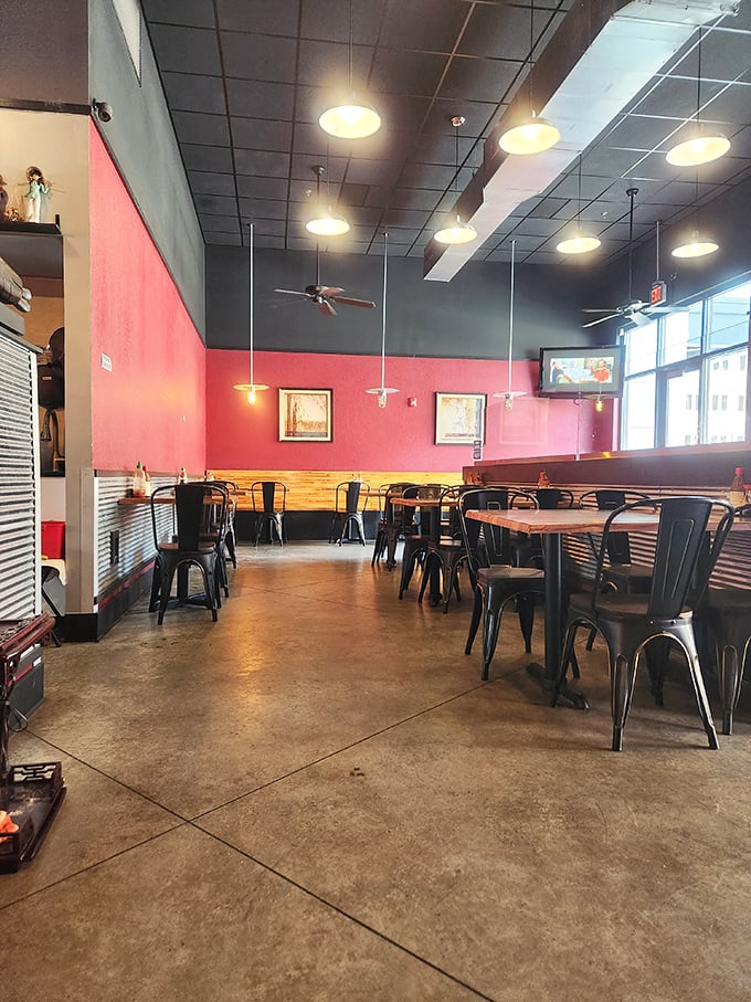 The dining area's simple elegance lets you focus on what matters&mdash;the steaming bowl of perfection that's about to arrive at your table.