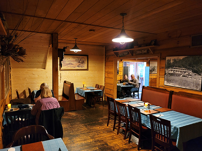 The dining room feels like it was built by people who understand that good conversation needs wood-paneled walls and soft lighting to really flourish.