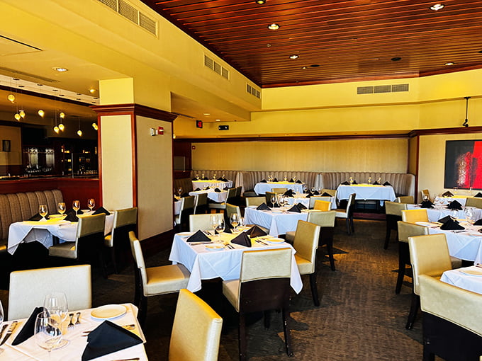 The dining room balances sophistication with comfort &ndash; like your fancy friend's living room, if your friend happened to serve exceptional steaks.