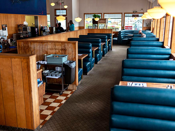 The dining room's whale mural watches over happy eaters like a benevolent breakfast deity from the deep. 