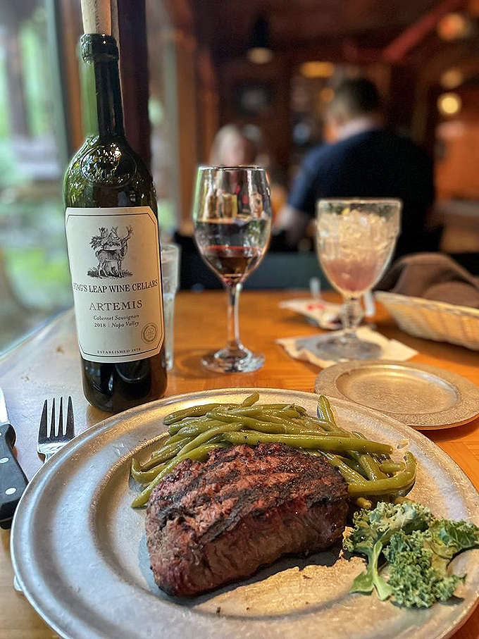 This filet mignon with green beans is what happens when simplicity meets perfection. That Stag's Leap Cabernet is just showing off.