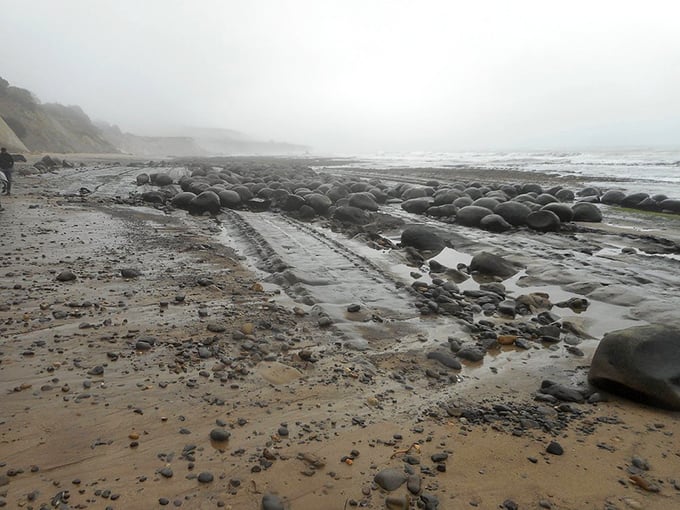 When Mother Nature can't decide between beach and moonscape. These spherical formations look like they're waiting for a cosmic game to begin.