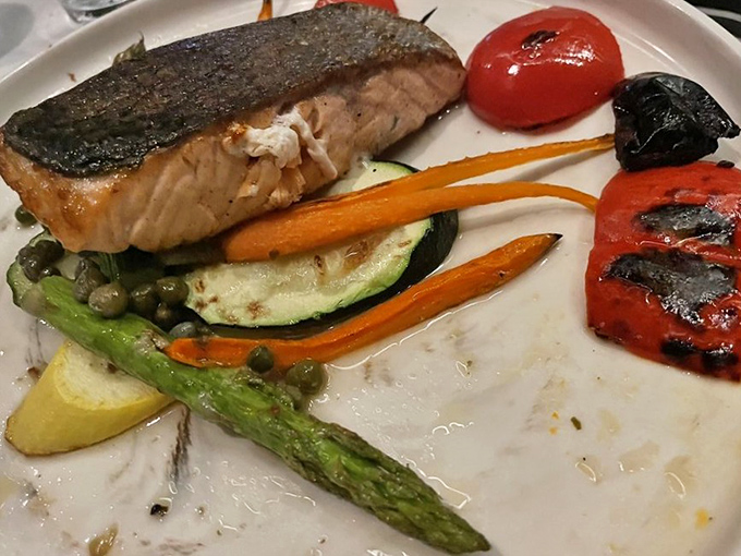 Salmon that somehow makes you forget you're in Kansas. Those roasted vegetables aren't just sides&mdash;they're worthy companions.