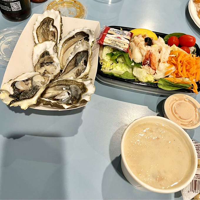 Fresh oysters that taste like the ocean decided to send you a love letter. That seafood salad on the side is just showing off.