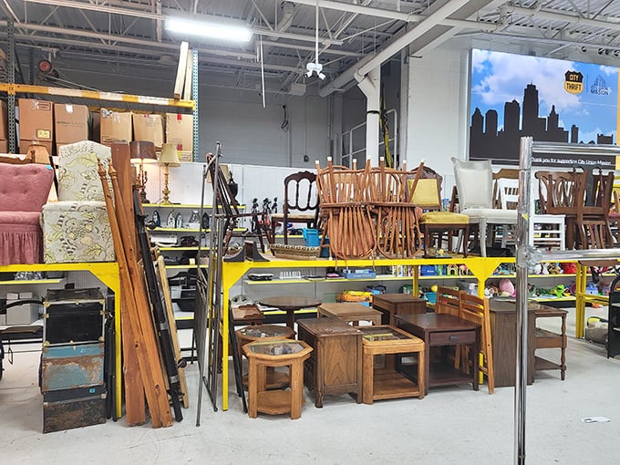 Furniture purgatory: chairs, tables, and cabinets waiting for resurrection in your home. That oak end table has seen things, my friends.