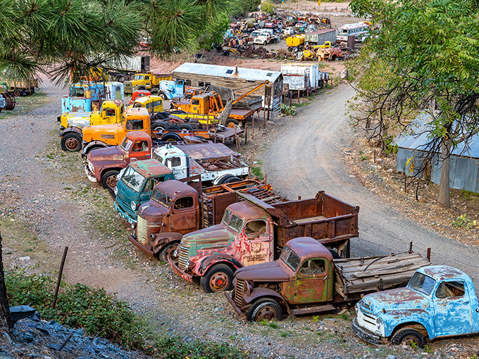 At Gold King Mine, retired trucks form a rusty rainbow &ndash; automotive archaeology that tells stories without saying a word.